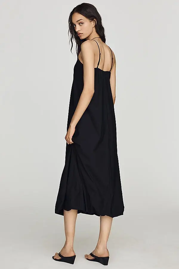 Maeve Cotton Bubble Hem Midi Dress - Black