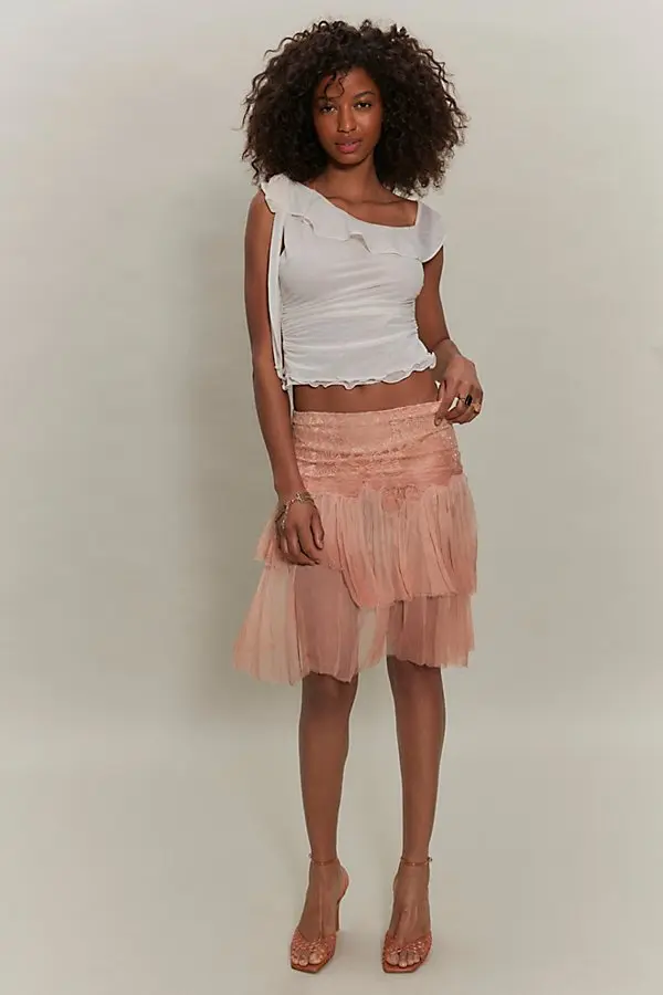 NIGEL PRESTON Lace And Chiffon Tube Top