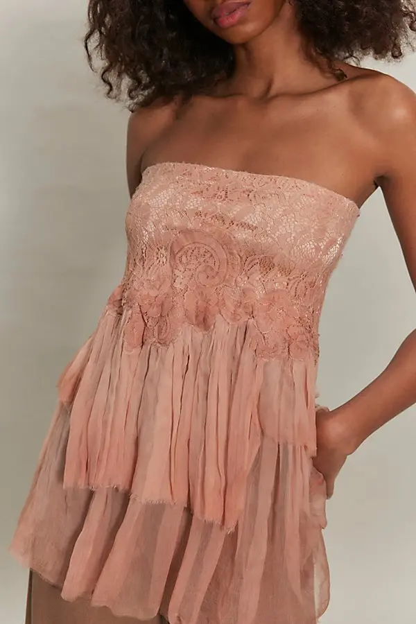 NIGEL PRESTON Lace And Chiffon Tube Top
