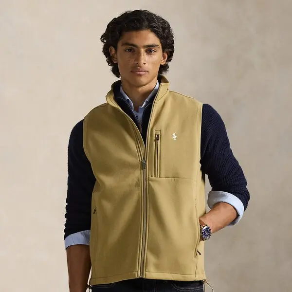Ralph Lauren Double-knit Mockneck Vest - Desert Tan