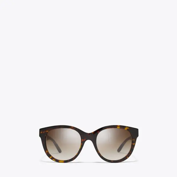 Tory Burch Miller Round Sunglasses - Dark Tortoise/solid Brown