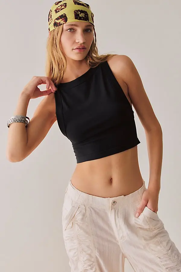 Free People Intimately Simply Soft Low-arm Crop Top - Black