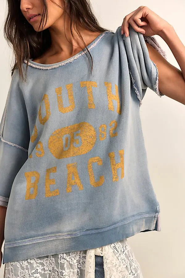 Free People We The Free Graphic Print Pullover - Cornflower Combo