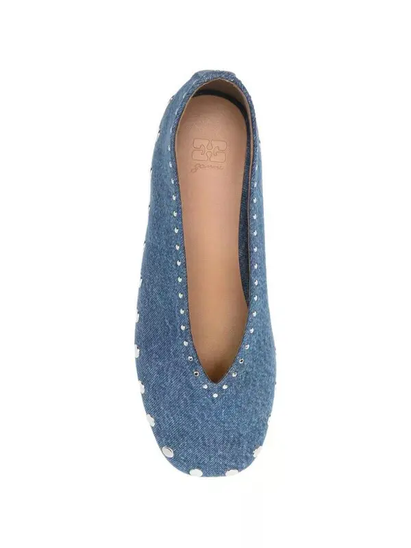 GANNI Stud-embellished Ballet Flats - Blue