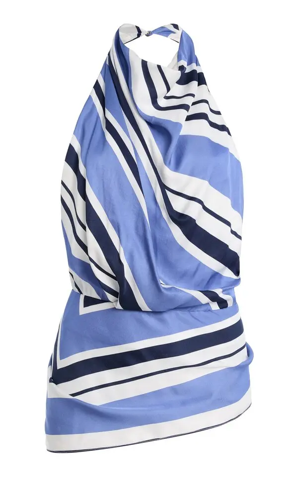 Brandon Maxwell Exclusive Striped Twill Scarf Top - Blue