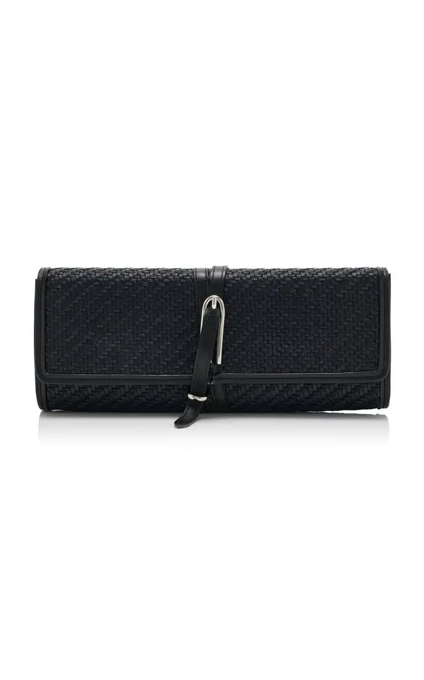LIFFNER Belted Raffia Clutch With Signature Buckle - Black