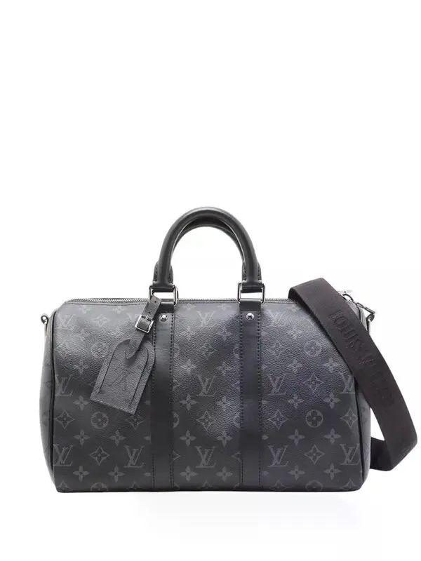 LOUIS VUITTON Monogram Eclipse Keepall Bandouliere 35 Satchel - Black