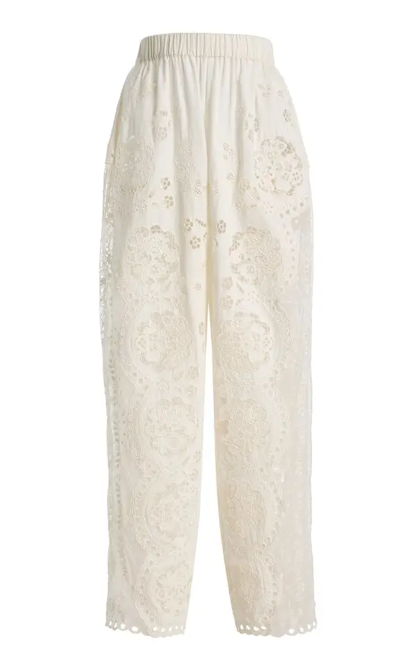 Sea Gardener Embroidered Cotton Broderie Anglaise Pants