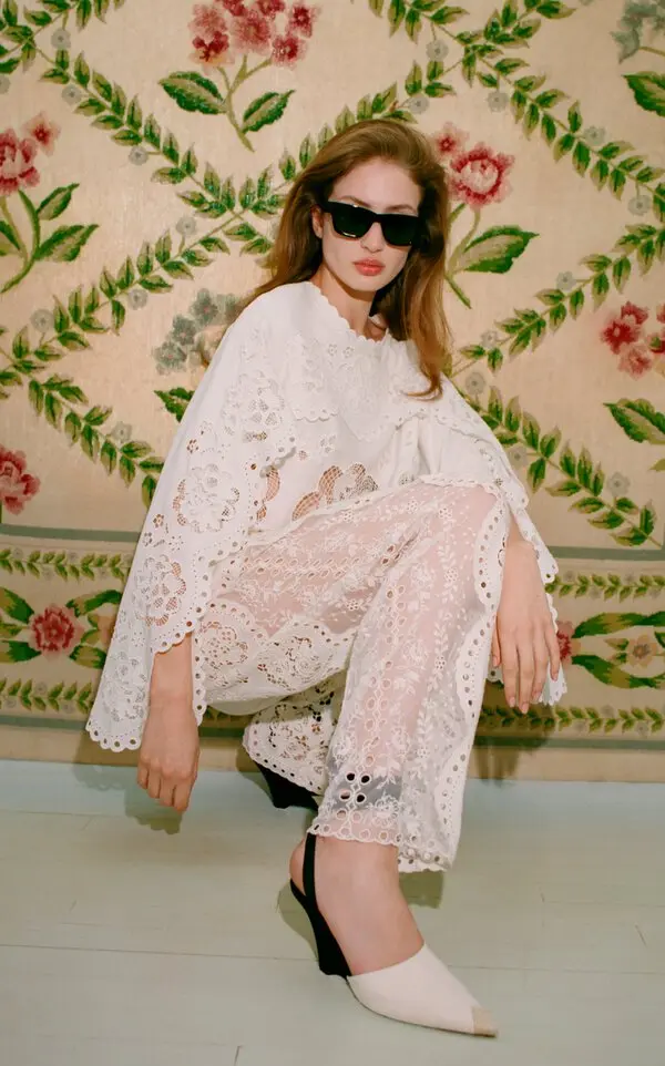Sea Gardener Embroidered Cotton Broderie Anglaise Pants