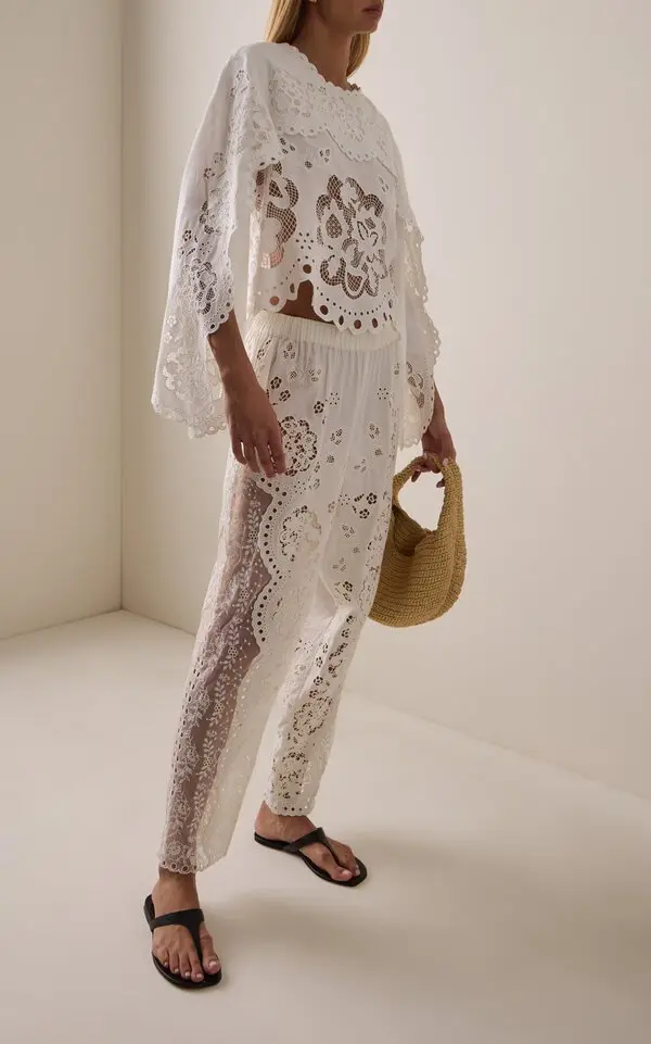 Sea Gardener Embroidered Cotton Broderie Anglaise Pants