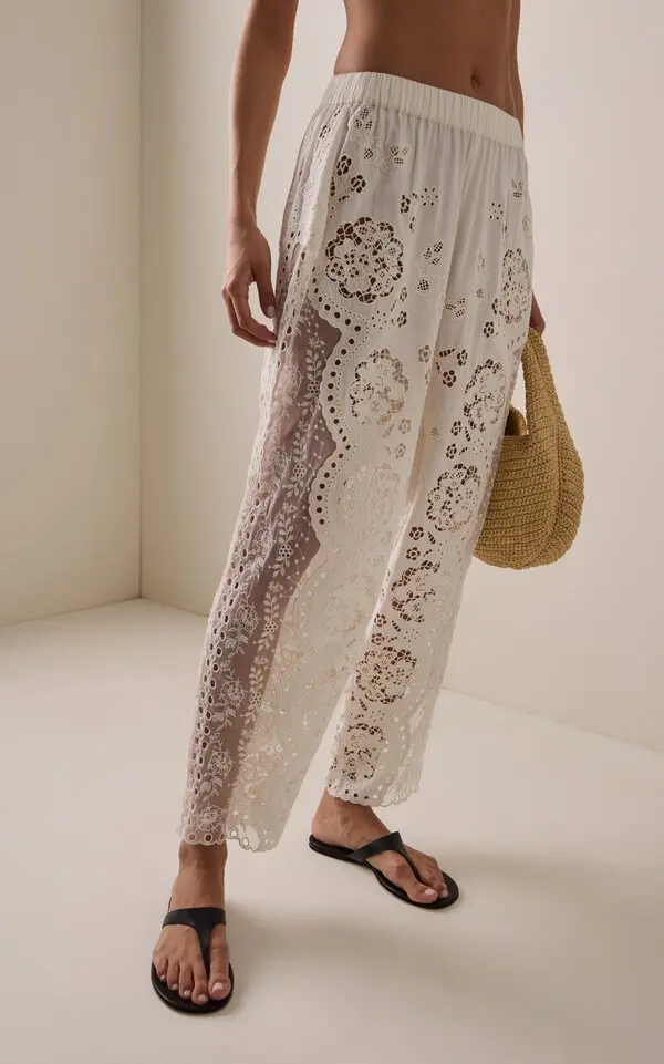 Sea Gardener Embroidered Cotton Broderie Anglaise Pants