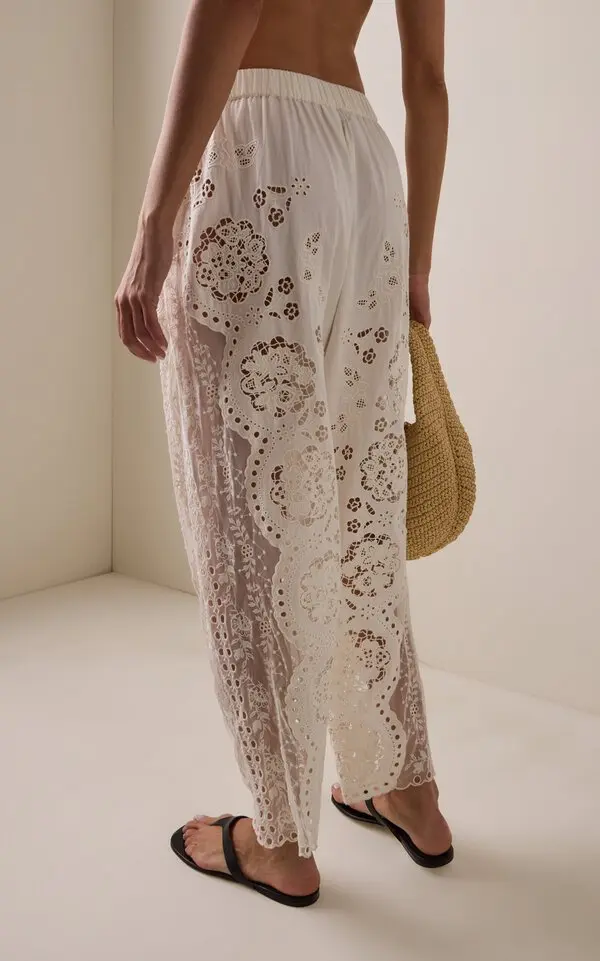 Sea Gardener Embroidered Cotton Broderie Anglaise Pants