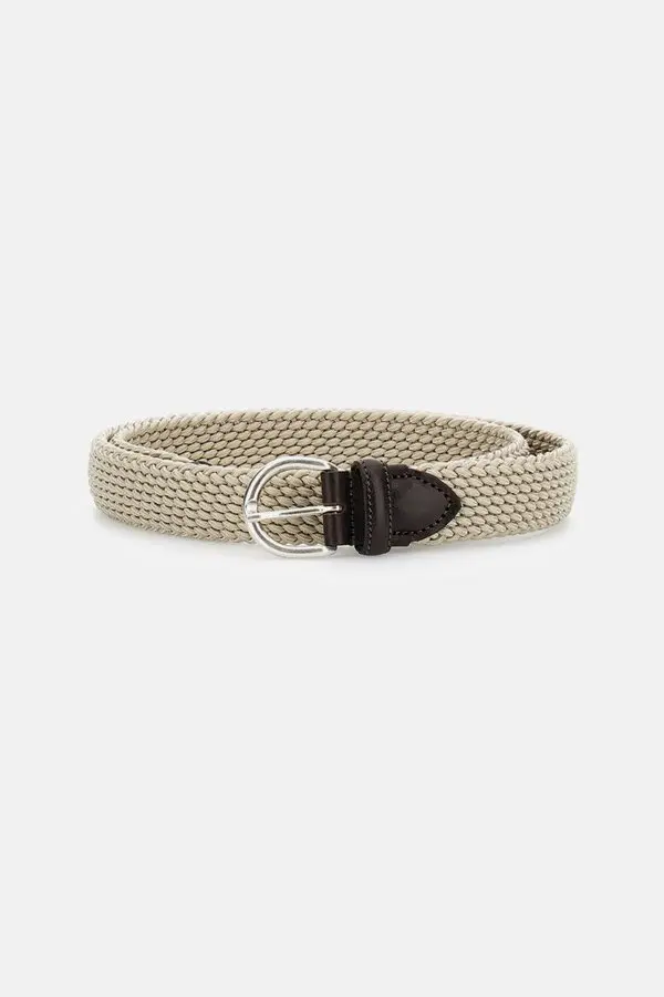 ALBERTO LUTI Braided Elastic Belt With Silver-toned Buckle - Beige