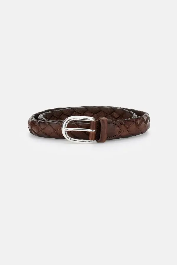 ALBERTO LUTI Braided Leather Belt With Silver-finish Buckle - Brown