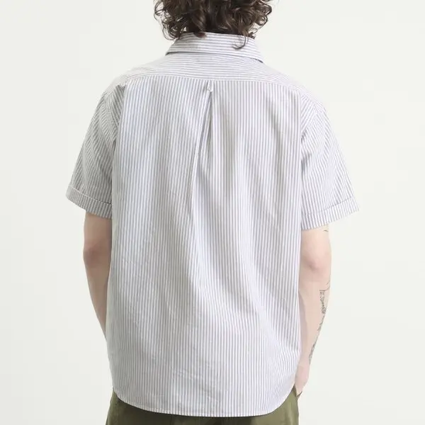 DANTON Round Collar Pull Over Shirt - Navy/white Stripe