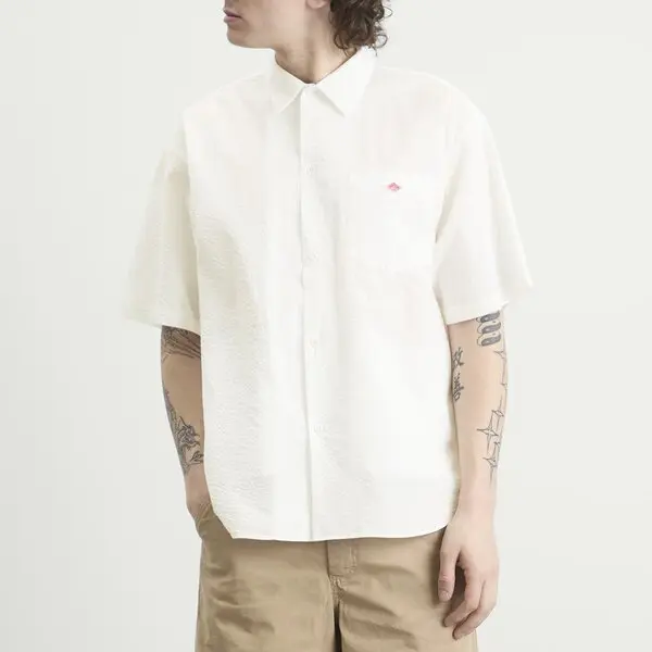 DANTON Seersucker Short Sleeve Shirt - Off-white