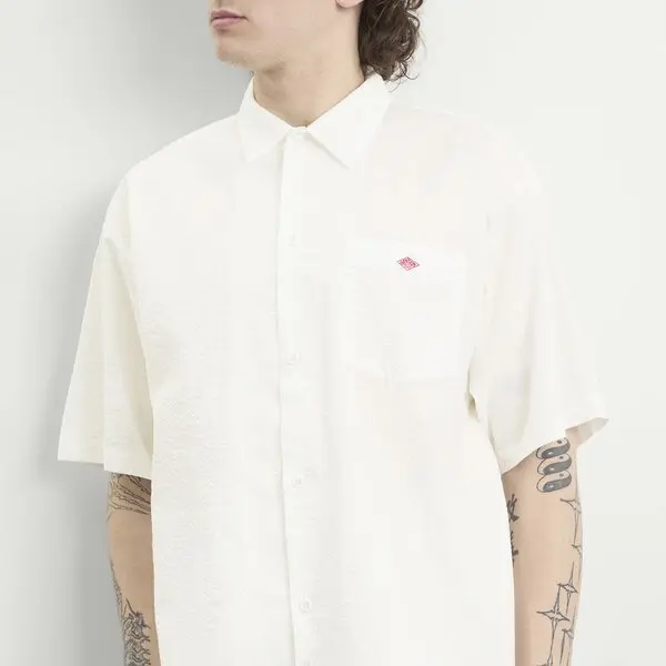 DANTON Seersucker Short Sleeve Shirt - Off-white