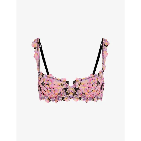 SAVAGE X FENTY Sun Tide Floral-lace Unlined Balconette Bra - Black Caviar