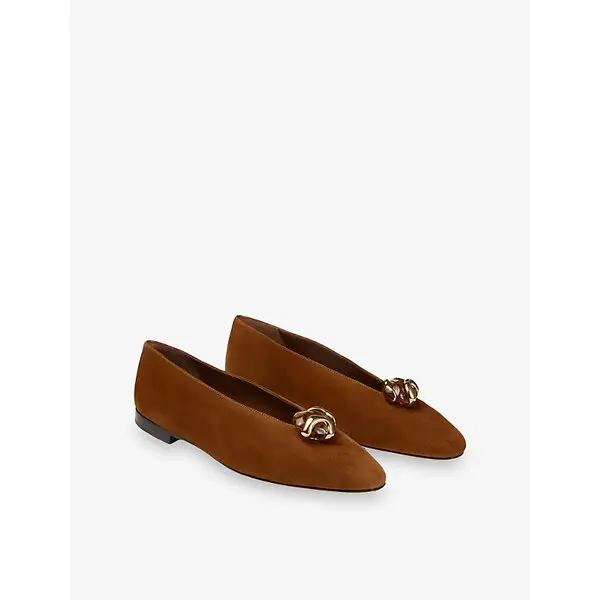 JIMMY CHOO Margot Suede Ballerina Flats - Tan/amber