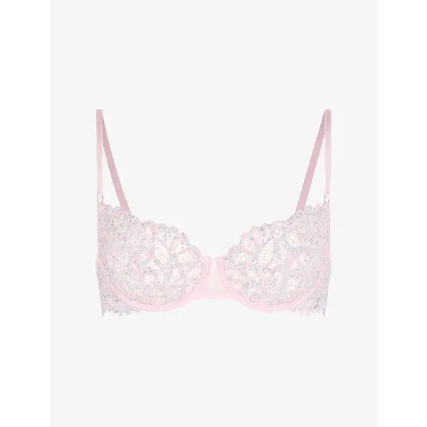 SAVAGE X FENTY Savage Not Sorry Printed Unlined Lace Balconette Bra - Pink Cherry