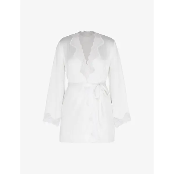 SAVAGE X FENTY Nite Shade Lace-trim Satin Robe - Hazy White