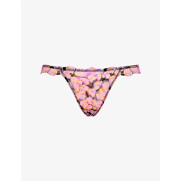 SAVAGE X FENTY Sun Tide Floral Lace Thong - Black Caviar