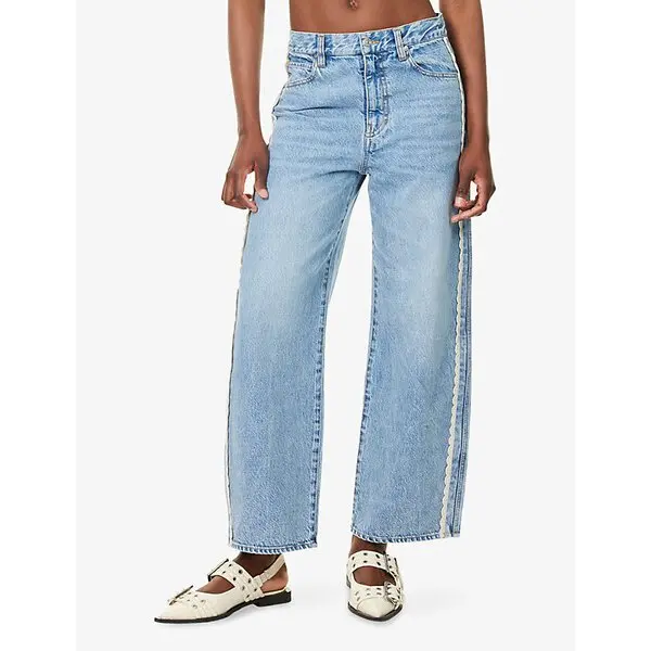FRAME Crochet Trimmed Cotton Jeans - Aura