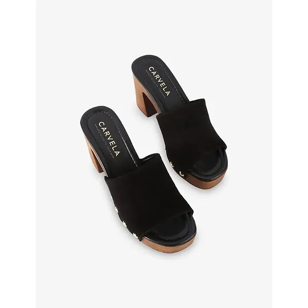 Carvela Novella Suede Heeled Mules With Gold-toned Stud Embellishments