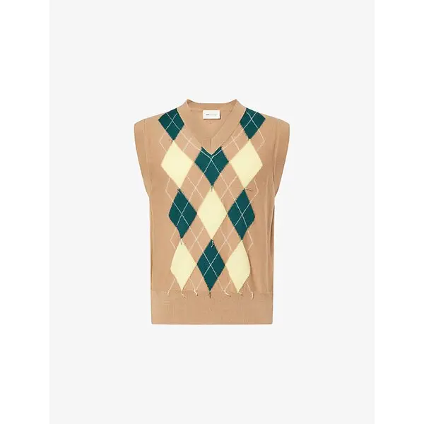 Ami Argyle Intarsia Knit Wool-blend Vest - Camel