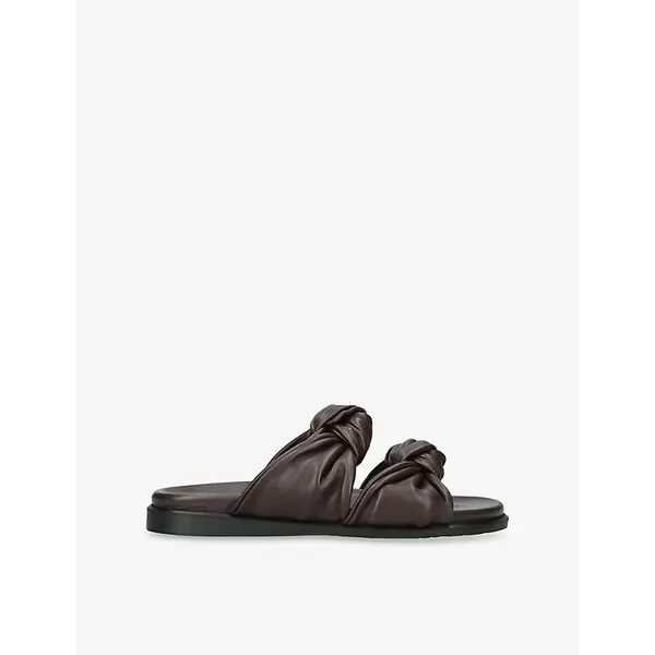 Dear Frances Leather Knot Detail Slides - Dark Brown
