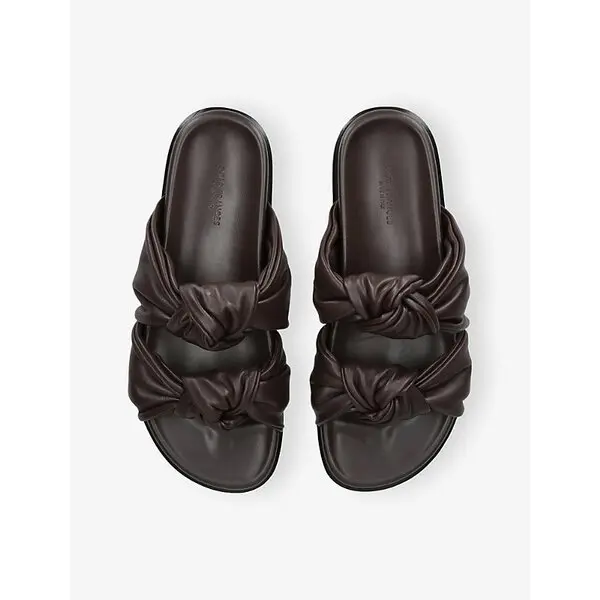 Dear Frances Leather Knot Detail Slides - Dark Brown
