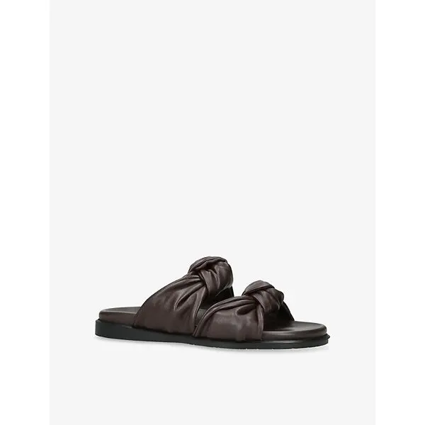 Dear Frances Leather Knot Detail Slides - Dark Brown