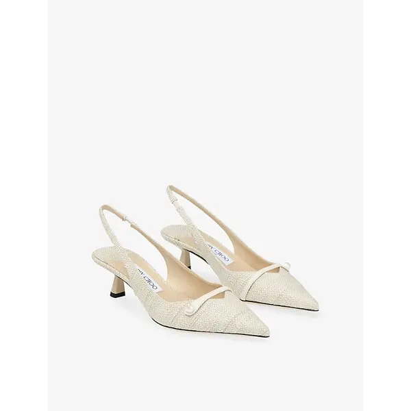 JIMMY CHOO Amita 45 Raffia Slingback Pumps - Natural