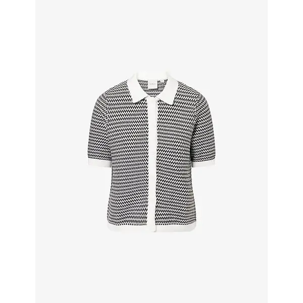 Varley Gaelle Zigzag Pattern Cotton Polo Top - Snow White / Black