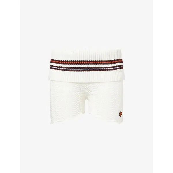THE COUTURE CLUB Crochet Knit Fold-over Cotton Shorts - Chocolate