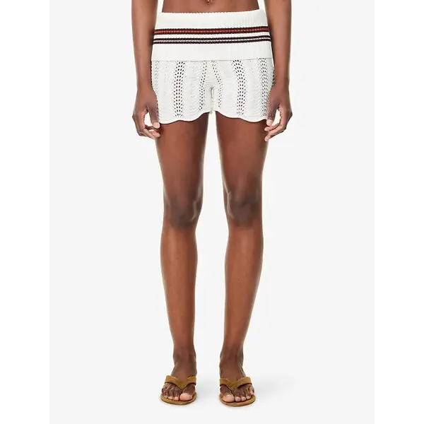 THE COUTURE CLUB Crochet Knit Fold-over Cotton Shorts