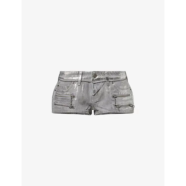 JADED LONDON Coated Denim Mini Shorts
