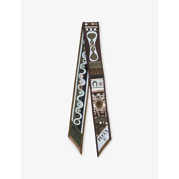 Emilio Pucci Branded Abstract-print Silk Scarf 120cm - Khaki/blue