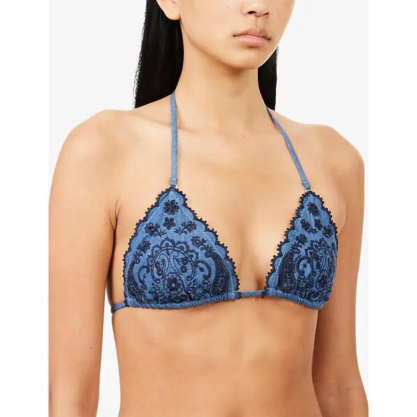 Zimmermann Embroidered Triangle Bikini Set - Denim