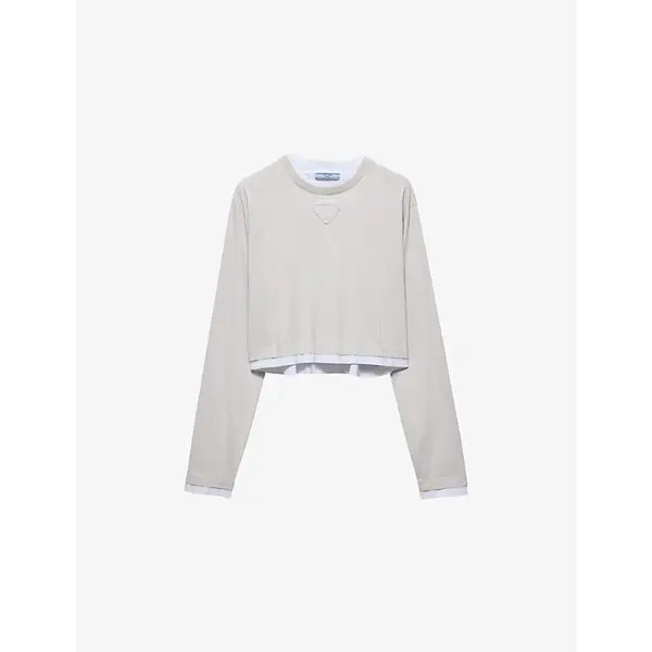 Prada Triangle Logo Patch Long Sleeve Cotton Jersey T-shirt