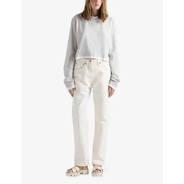 Prada Triangle Logo Patch Long Sleeve Cotton Jersey T-shirt