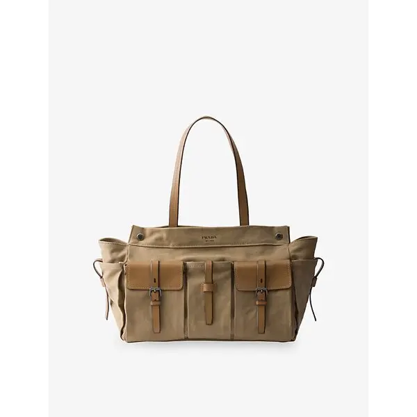 Prada Canvas And Leather Tote Bag - Neutral