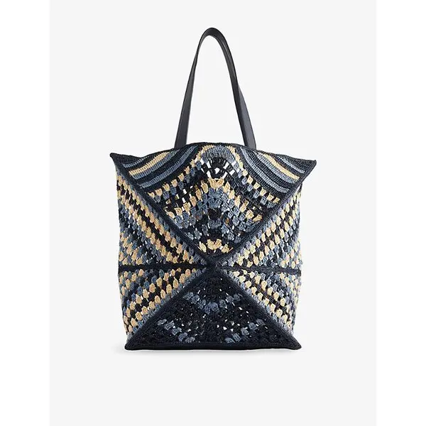Loewe Puzzle Fold Extra-large Raffia Shoulder Bag - Navy/sky Blue