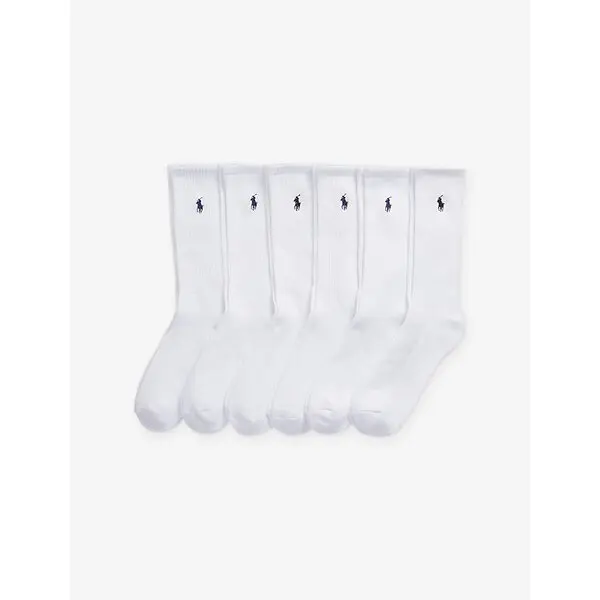 Polo Ralph Lauren Pack Of Six Crew Socks With Embroidered Logo - White