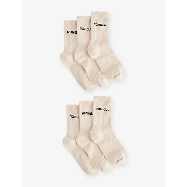 ADANOLA Pack Of Three Cotton-blend Logo Intarsia Ribbed Crew Socks - Cream
