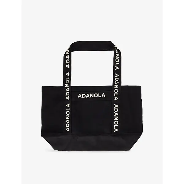 ADANOLA Logo Strap Cotton Tote Bag - Black/cream