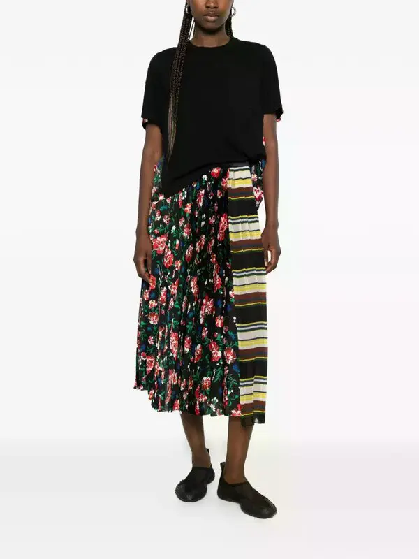 Sacai Floral-print Pleated Midi Skirt
