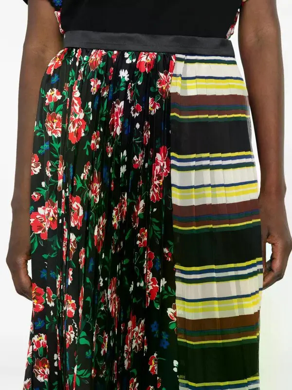 Sacai Floral-print Pleated Midi Skirt