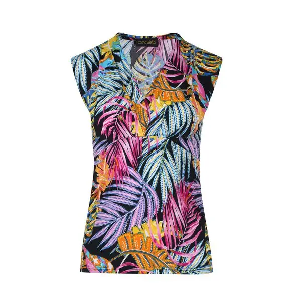 CONQUISTA Printed V-neck Top - Pink