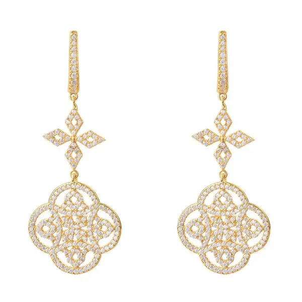 LATELITA London Sterling Zircon Celtic Knot Clover Drop Earrings - Gold